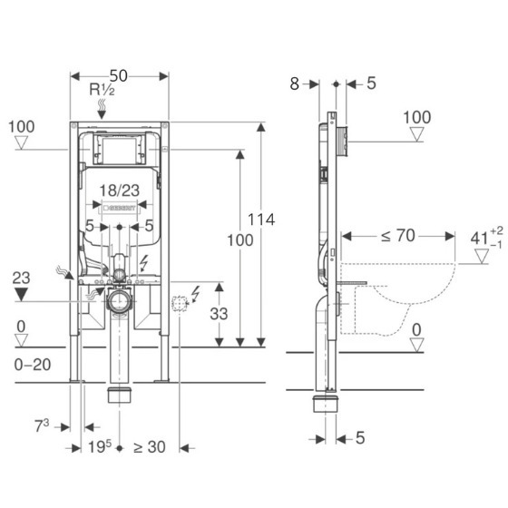 Geberit Toilet set UP720 cistern frame + SAT Infinitio rimless WC matt ...